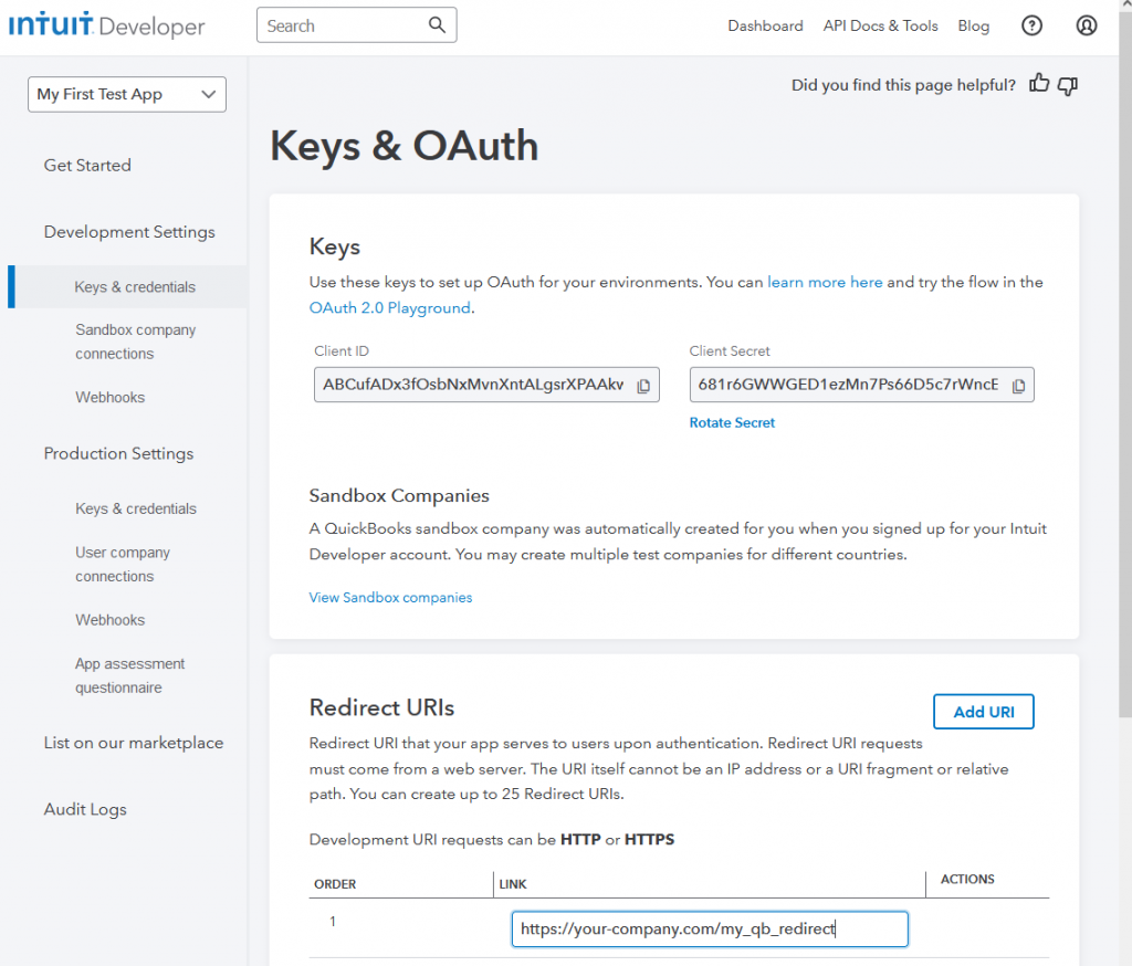 How to Create QuickBooks in Developer Dashboard – Chilkat Tech Notes