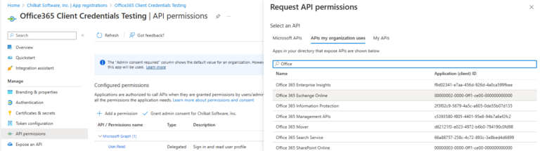 Office365 App Setup For Smtp Pop Imap Oauth2 Client Credentials Chilkat Tech Notes 1420